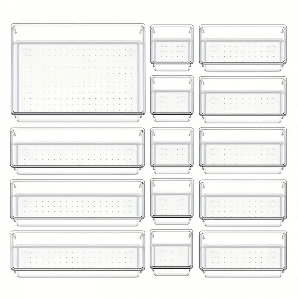 10-Piece Versatile Drawer Organizer Set - Clear Plastic Trays and ...