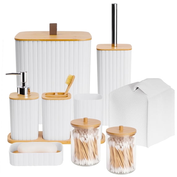 10 Piece White Bathroom Accessory Set with Trash Can, Toothbrush Holder ...