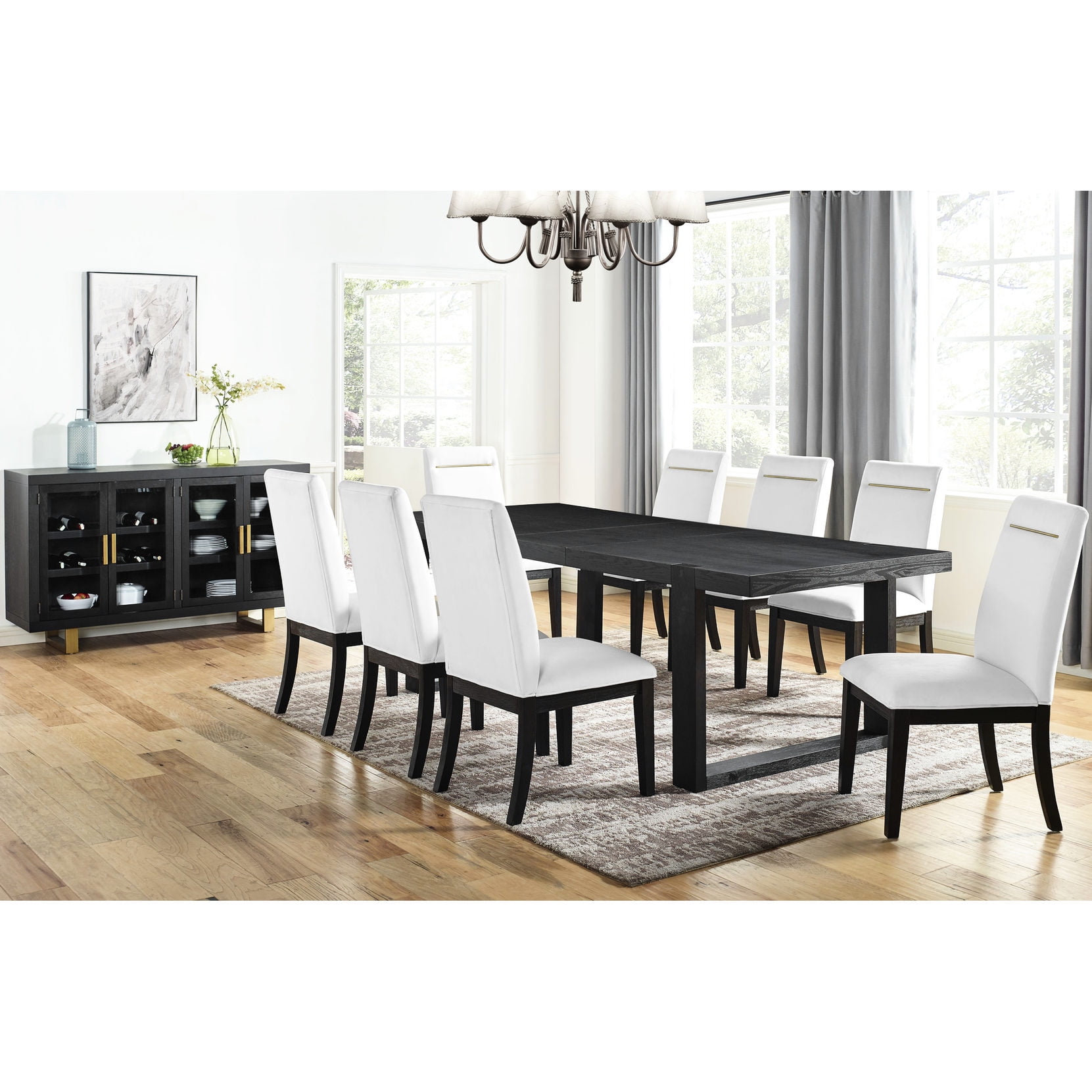 10 Piece White Dining Set with 77 - 95 Inch Table | Stain - Resistant ...