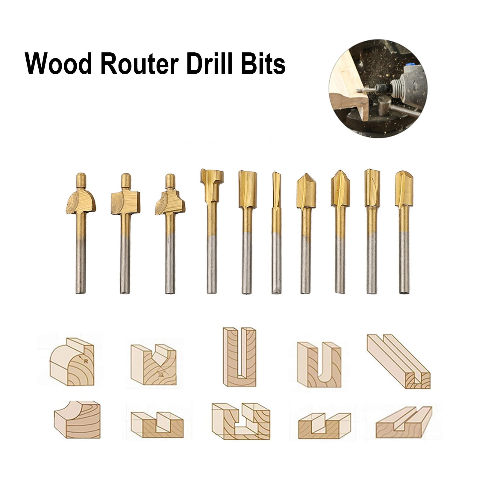 10-Piece Woodworking Router Bit Set for DIY Rotary Tools, High-Speed ...