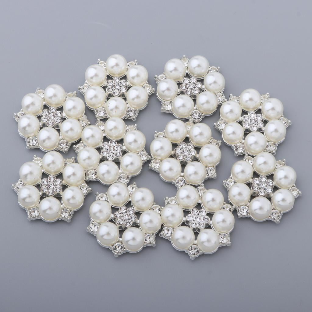 10 Pieces 28mm Crystal flower Buttons Beads Embellishment Bows Wedding ...