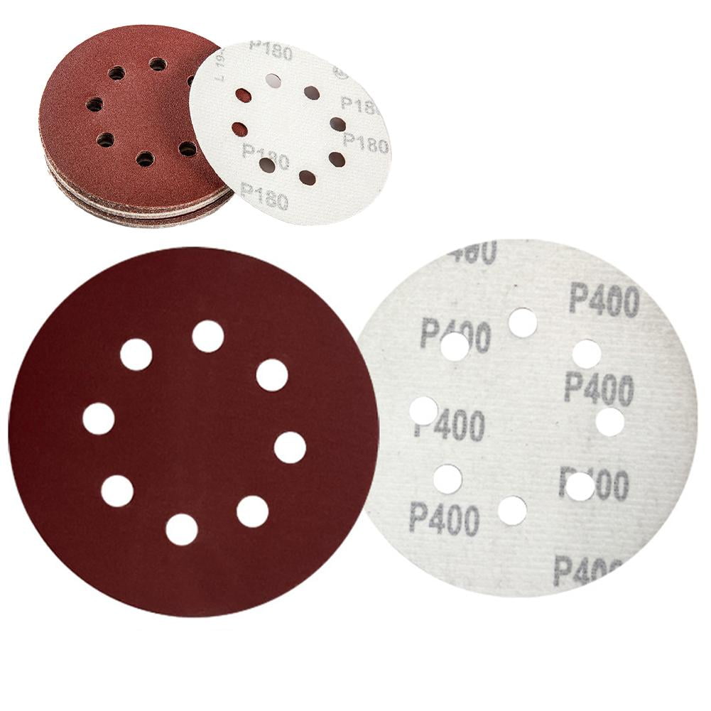 10 Pieces 400# Disc Grinding Sandpaper 5 Inch 8 Holes Red Sand Flocking ...