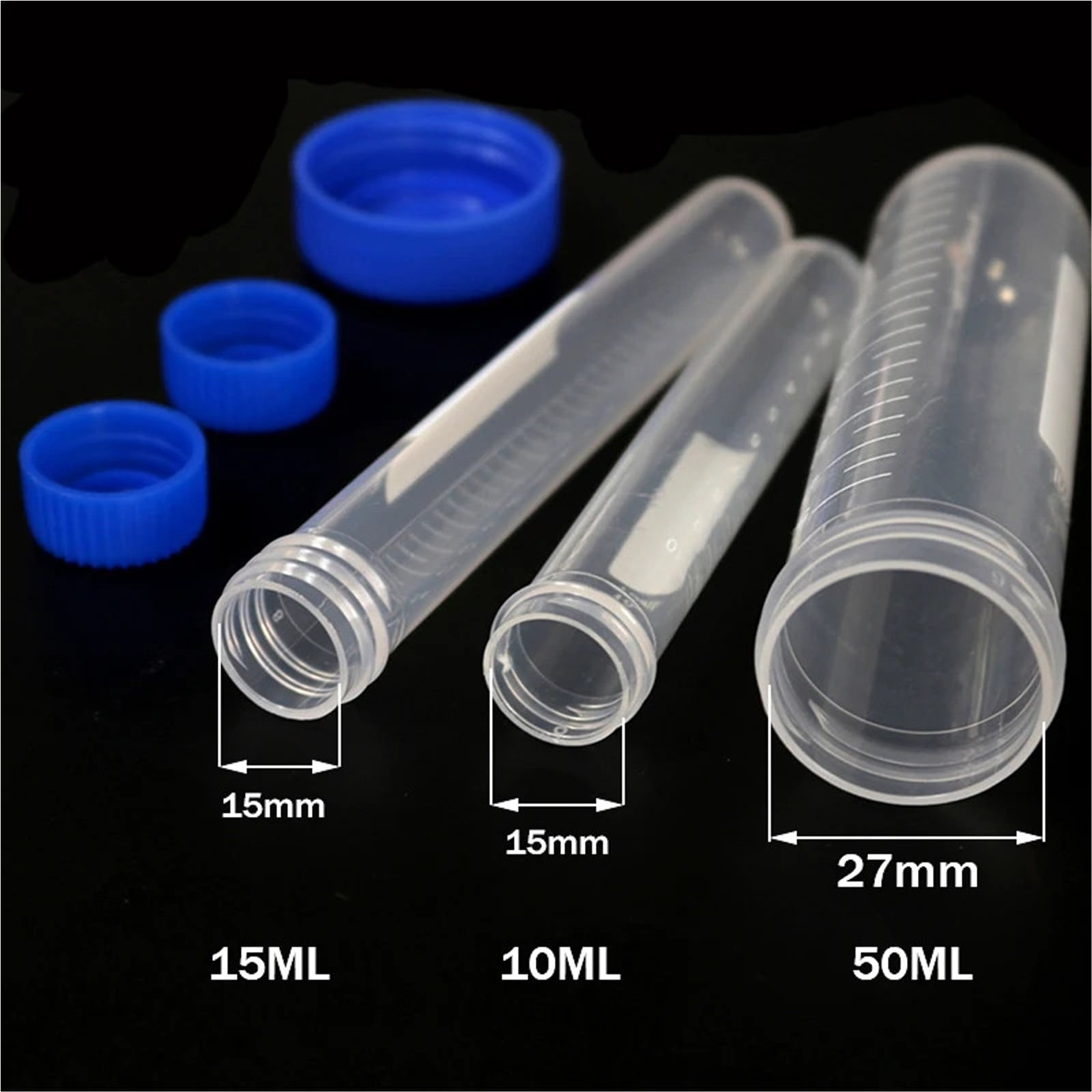 10 Pieces 50ML/15ML/10ML Laboratory Sample Screw Round Bottom Plastic ...