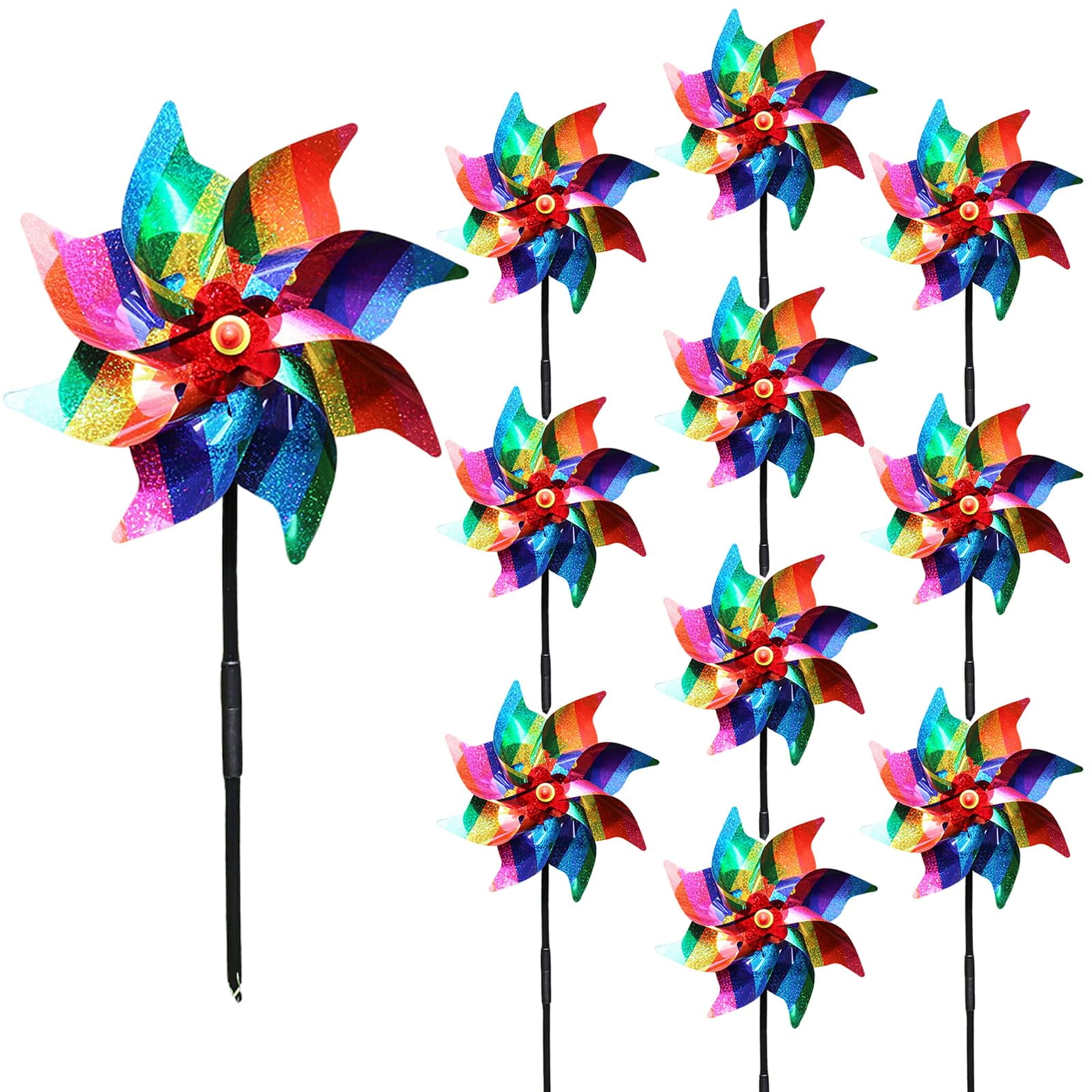10 Pieces 9.5 Inches Rainbow Pinwheels Windmill Wind Spinners Outdoor ...