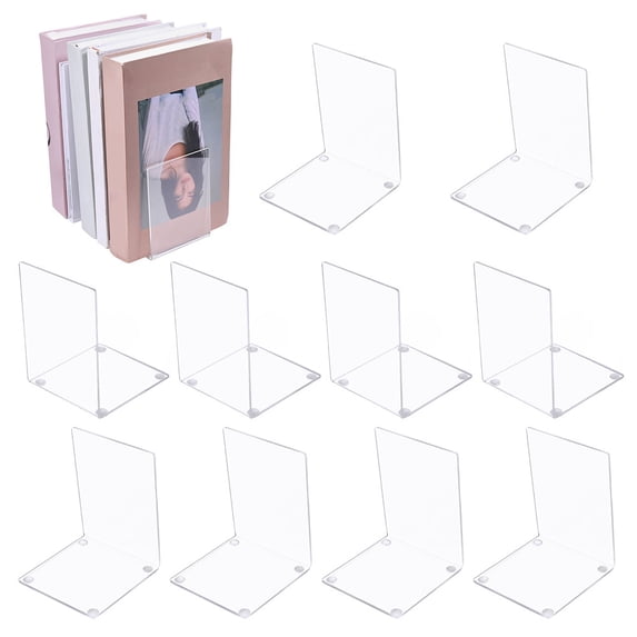 10 Pieces Acrylic Book Ends for Shelves Clear Bookends Transparent ...