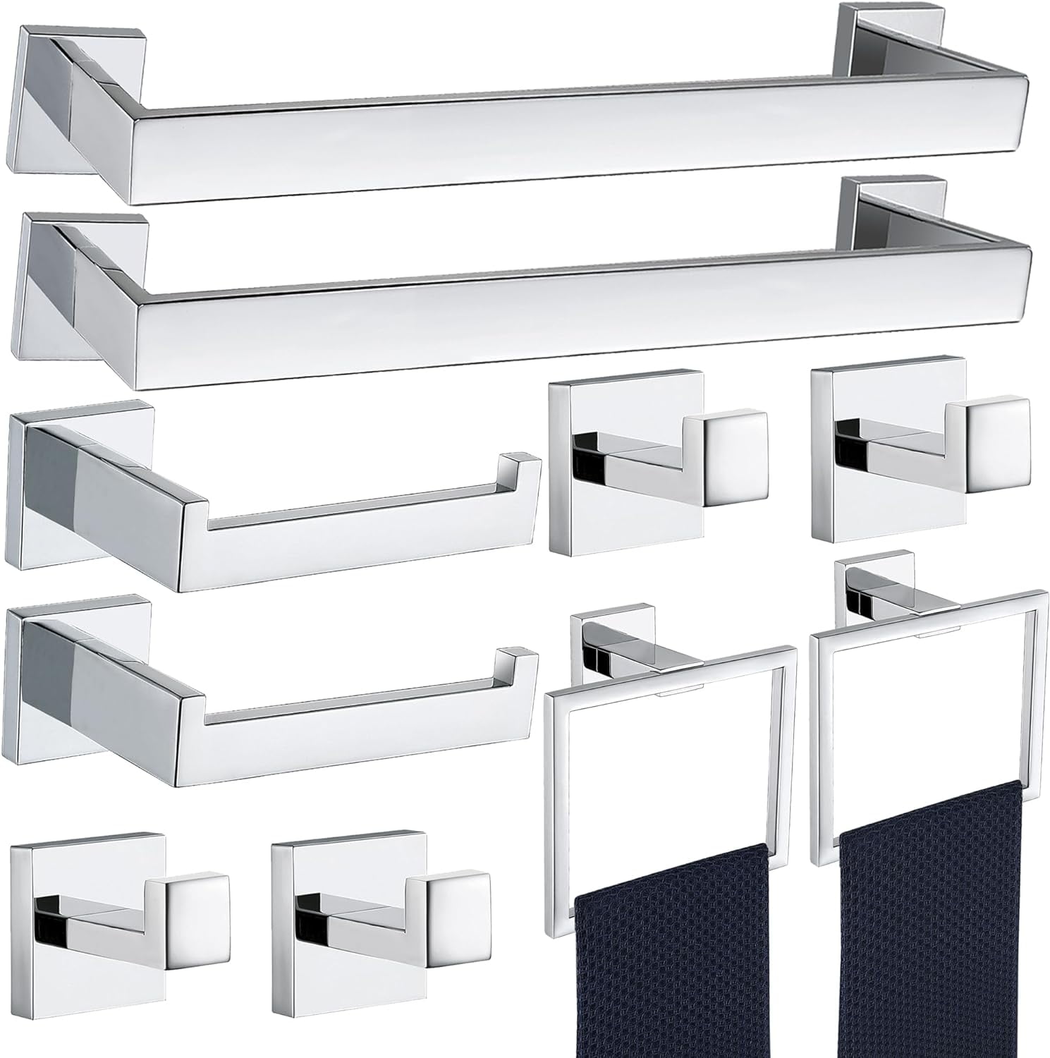 10 Pieces Bathroom Hardware Accessories Set Polished Chrome, Bathroom ...