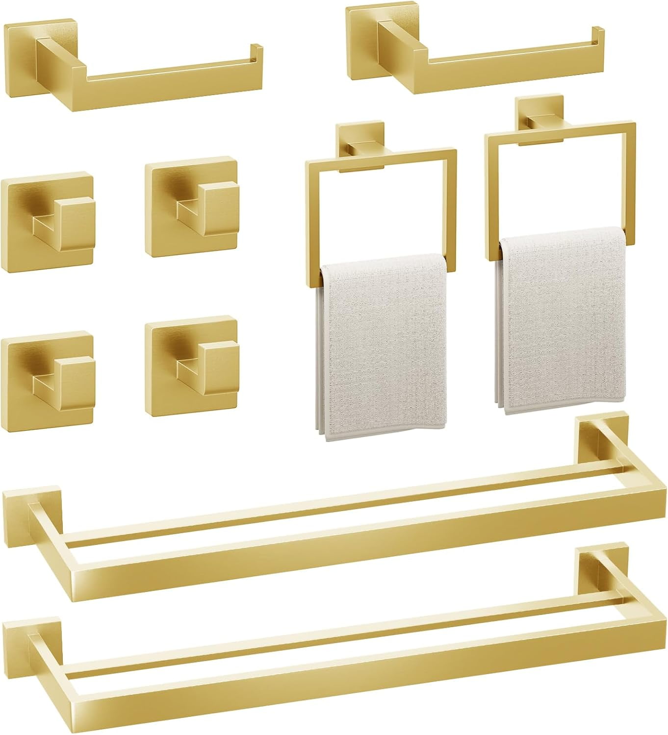 10-Pieces Bathroom Hardware Set, 23.6inch Wall Mounted Double Towel Bar ...