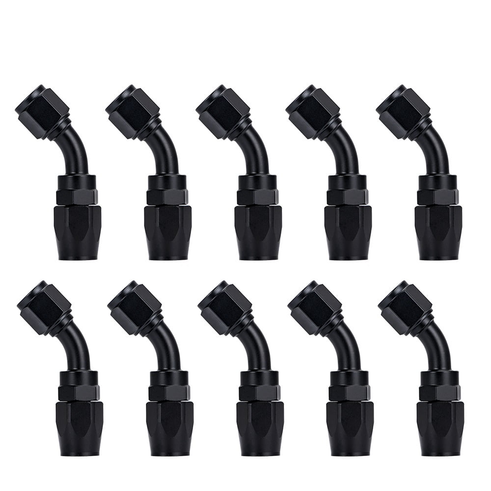10 Pieces Black AN6 8 10 Straight 45 90 Degree Oil Fuel Swivel Hose End ...