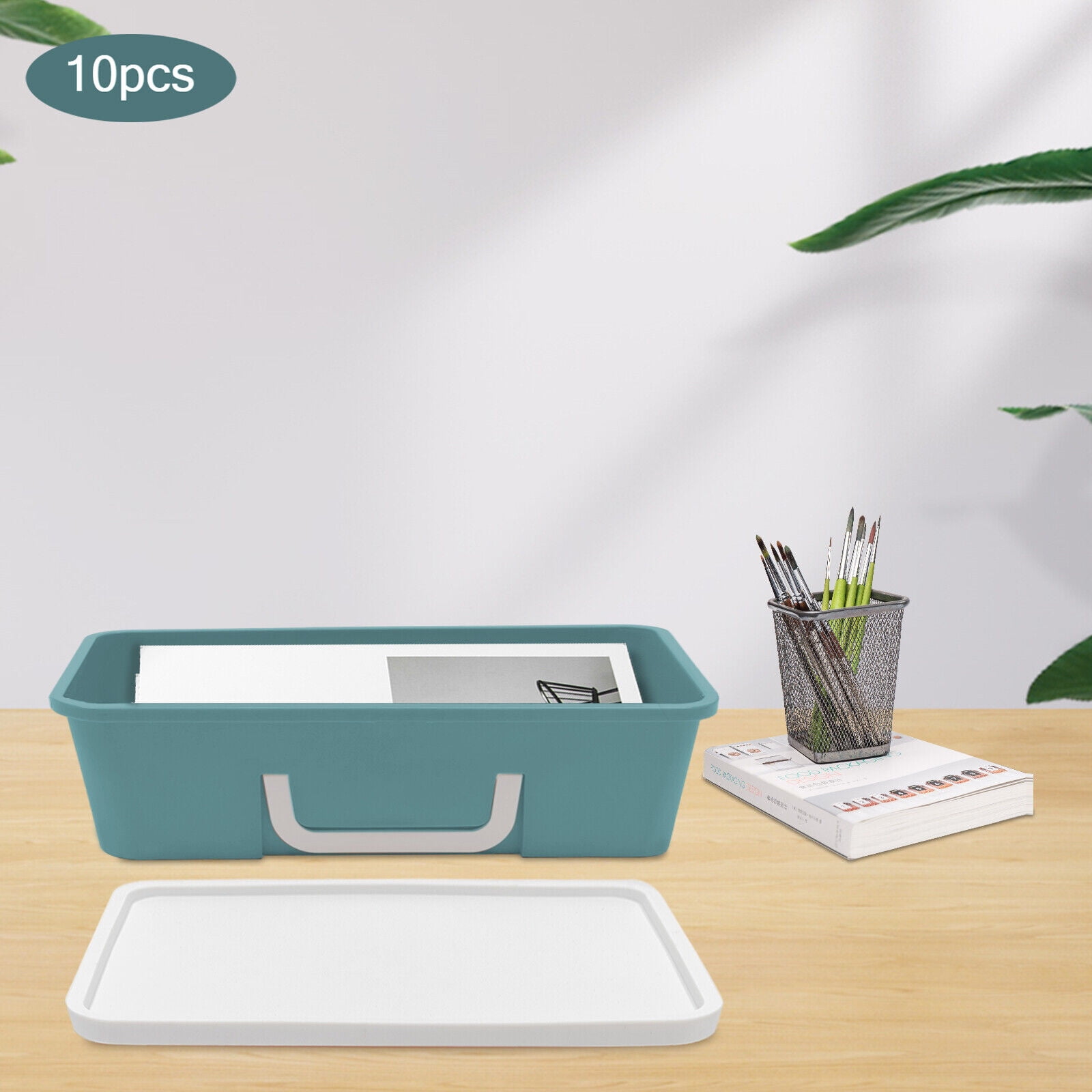 10 Pieces Box Flat Organizer File Box with Lid Stackable Storage Bins ...