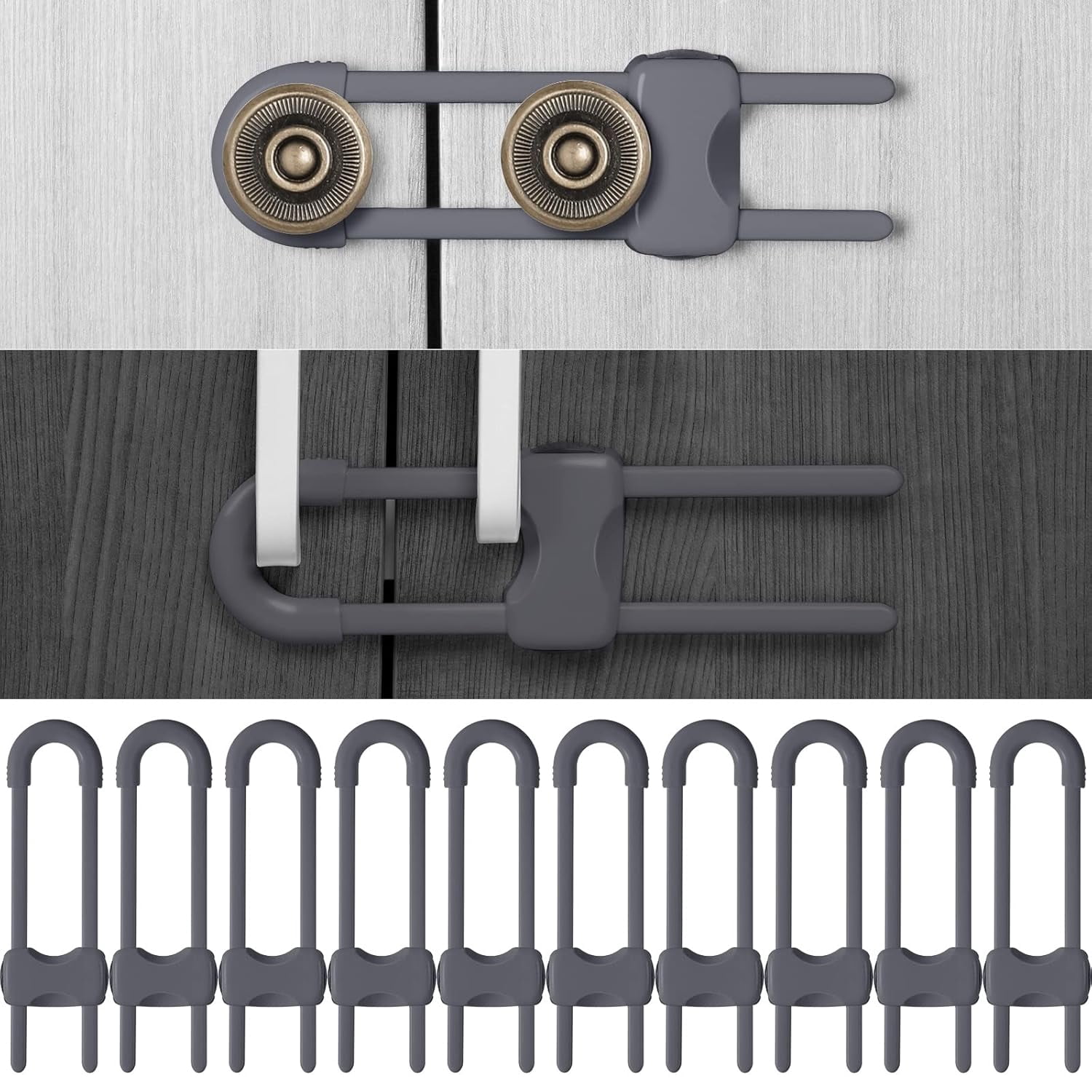10 Pieces Cabinet Locks for Babies, U-Shaped Proofing Drawers Safety ...