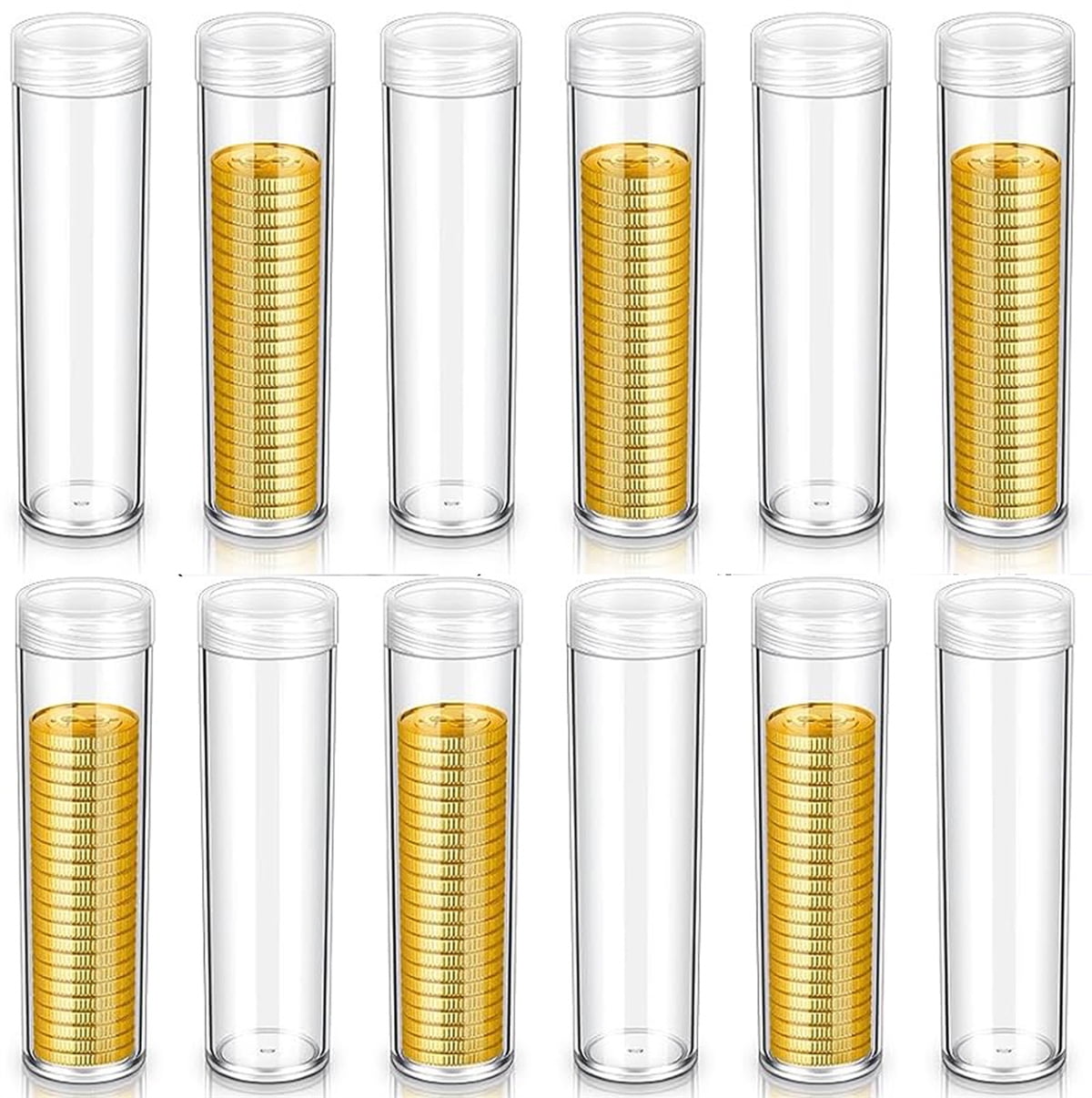 10 Pieces Coin Storage Tube,Bexikou Clear Coin Penny Tube Plastic Coin ...