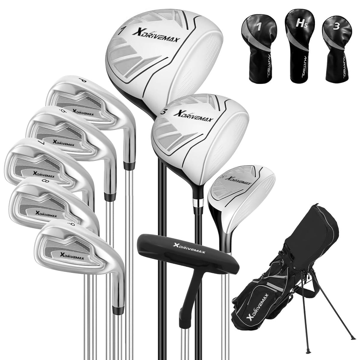 XDriveMax 10-Piece Golf Clubs Set with Driver, Wood, Hybrid, Irons ...