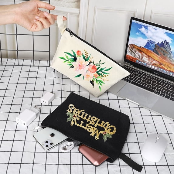 10 Pieces Cotton Canvas Makeup Bag with Bottom, Multi-Purpose Cosmetic ...