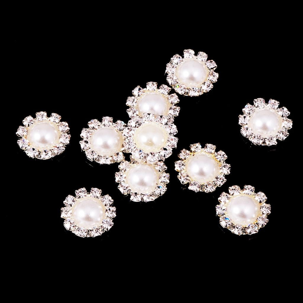 10 Pieces Diamante Pearl Flatback Buttons for Wedding Sewing ...