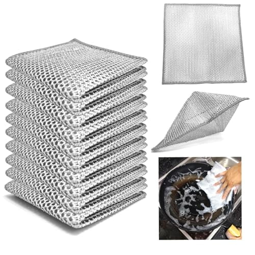 10 Pieces Double Layer Metal Wire Scratch Free Cloth Dry and Wet Dual ...