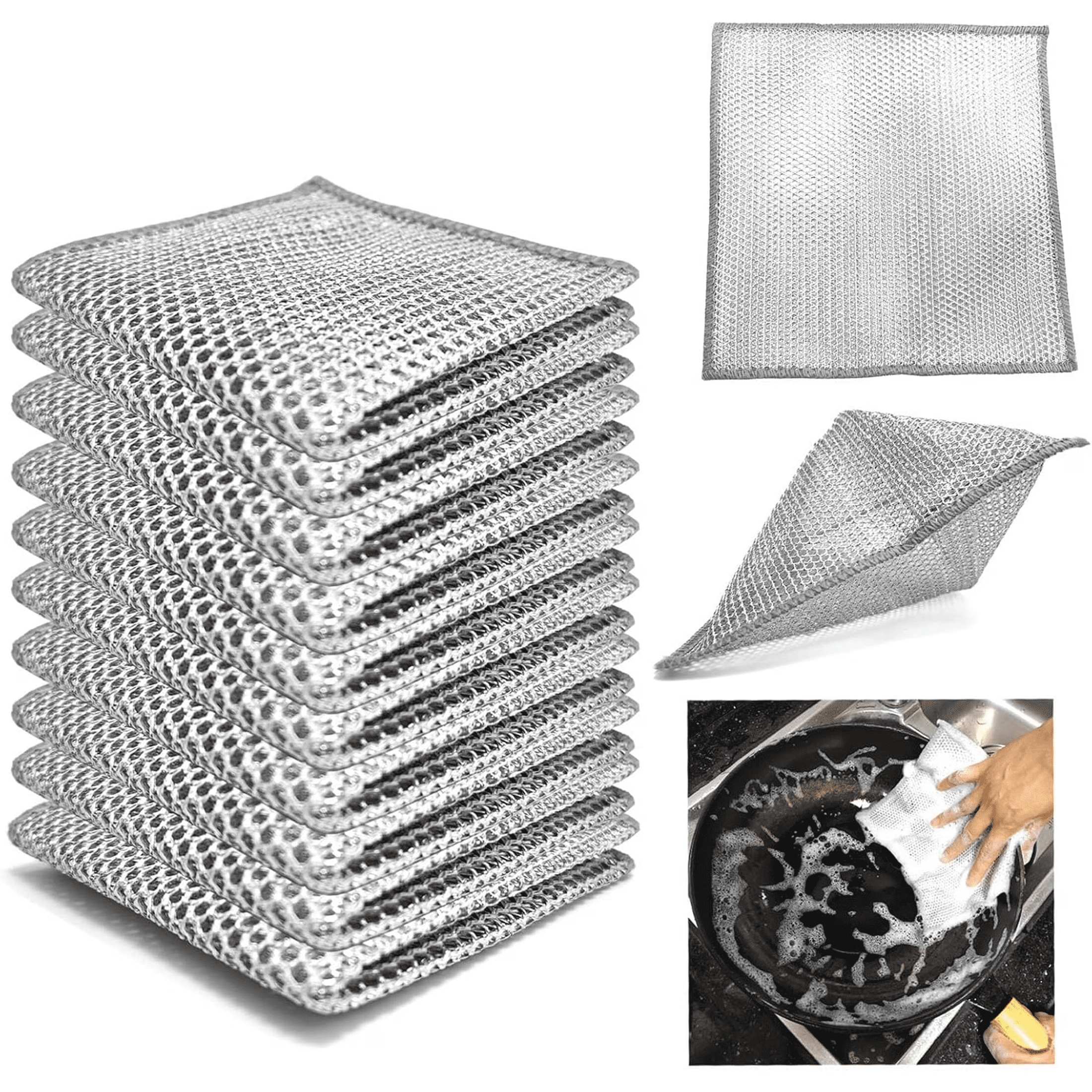 10 Pieces Double Layer Metal Wire Scratch Free Cloth Dry and Wet Dual ...