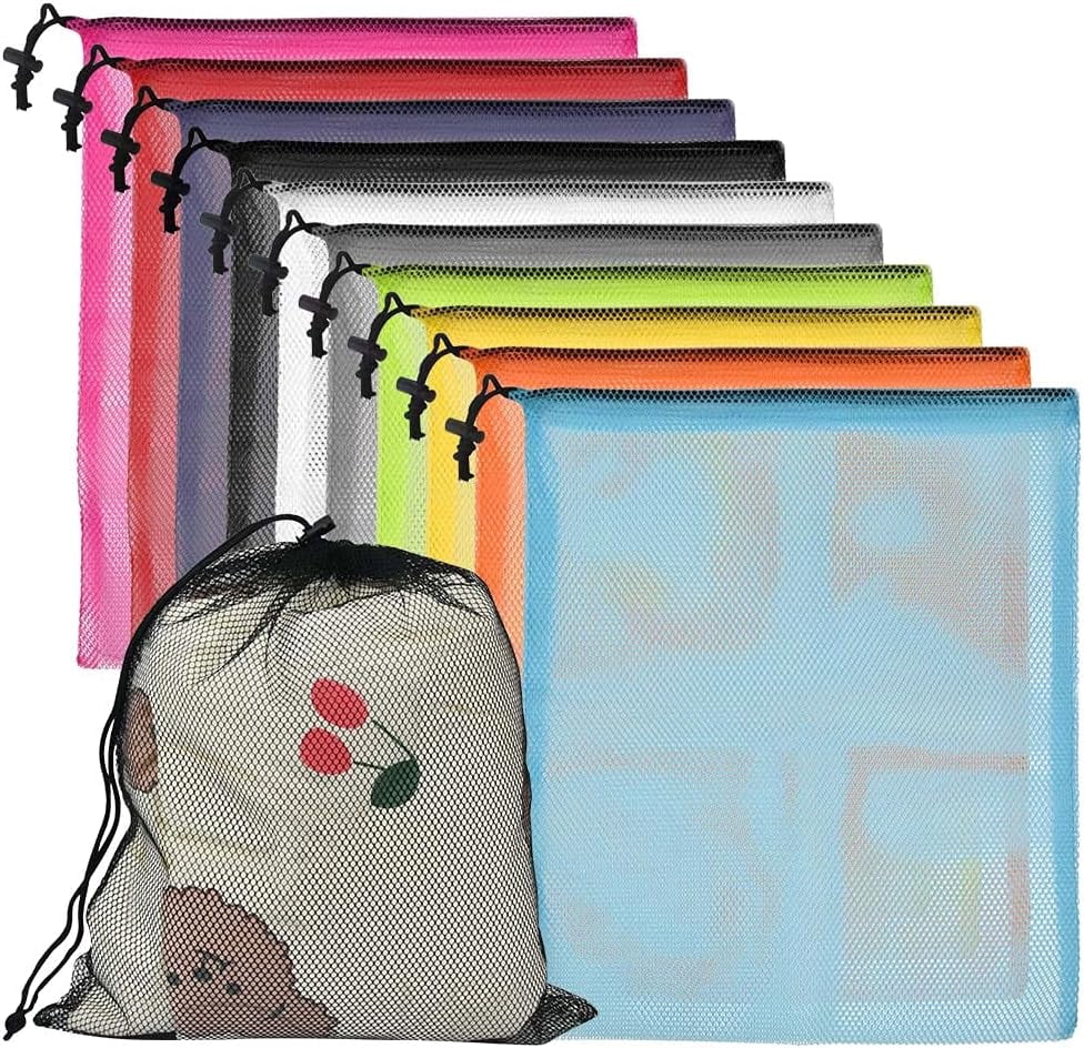 10 Pieces Drawstring Mesh Bags with 10 Colors Laundry Bag Ball Bag Mesh ...