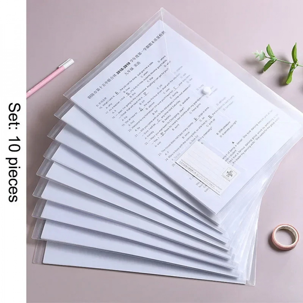 10 Pieces File Bag Plastic 16C A4 Paper Storage Folder PP Transparent ...