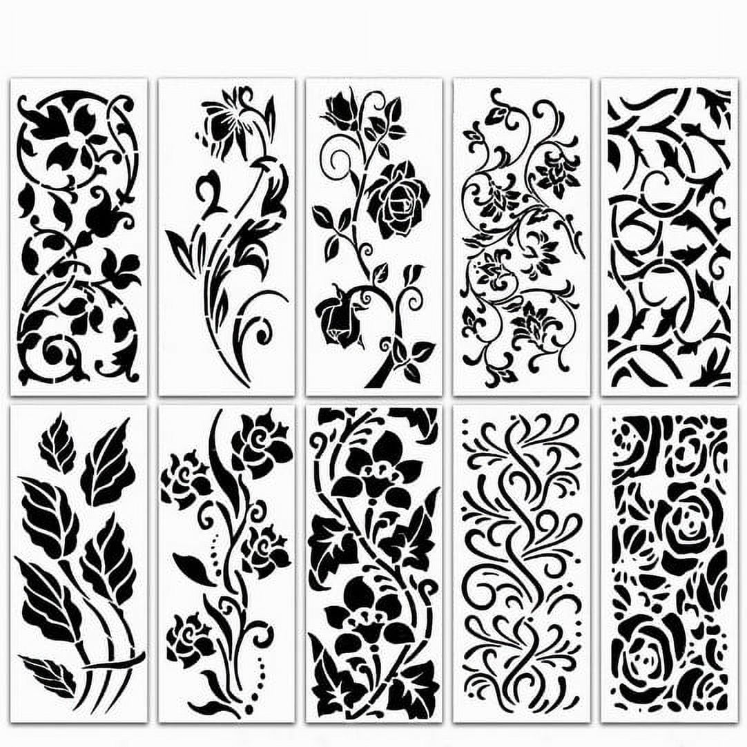 10 Pieces Flower Stencil Set With Leaf Pattern, Hollow Out Painting ...
