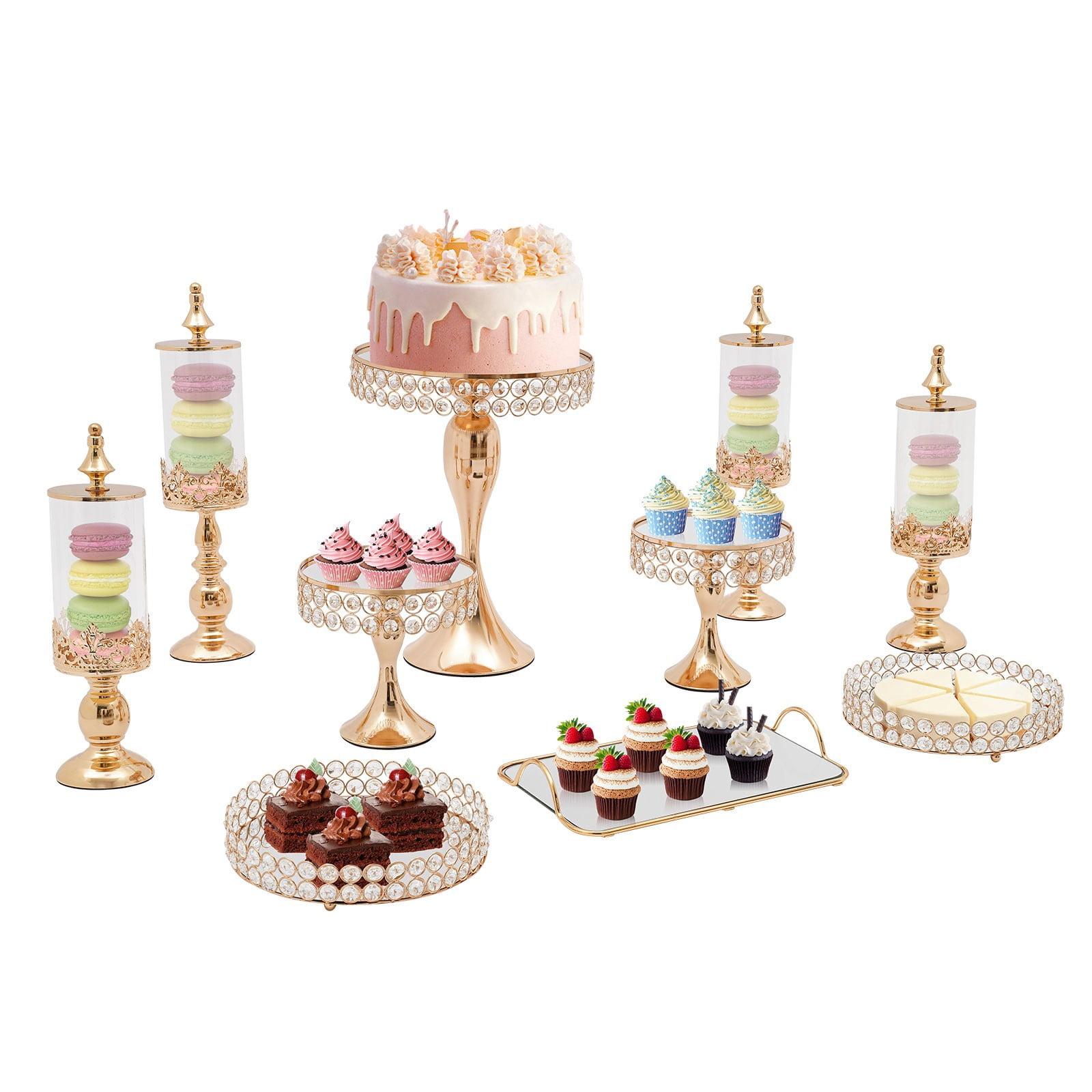 10 Pieces Gold Cake Stand Set, Vintage Cake Display Stand w/Crystal ...