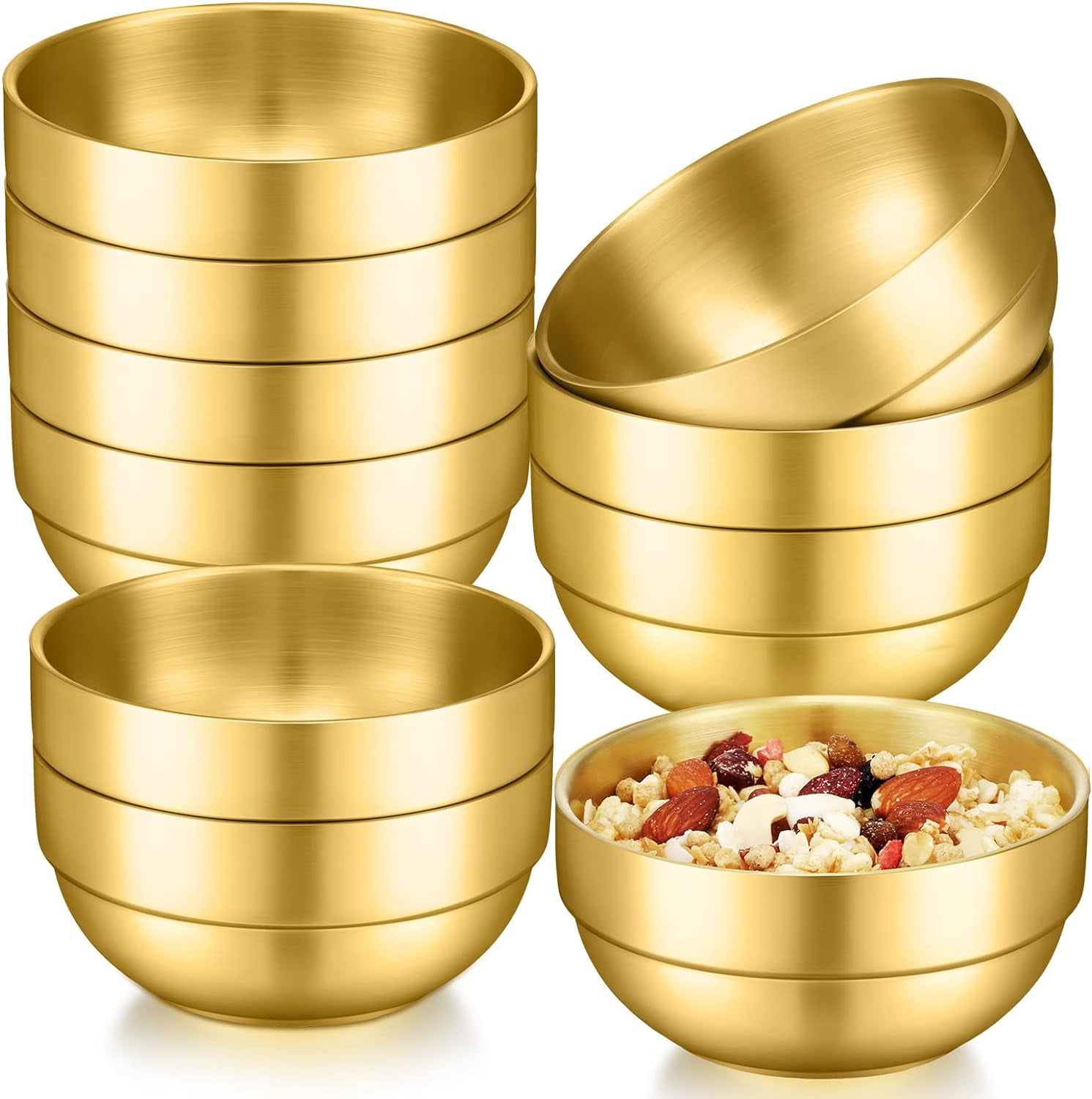 10 Pieces Gold Mixing Bowls Double Wall Thick 304 Metal Stainless Steel ...