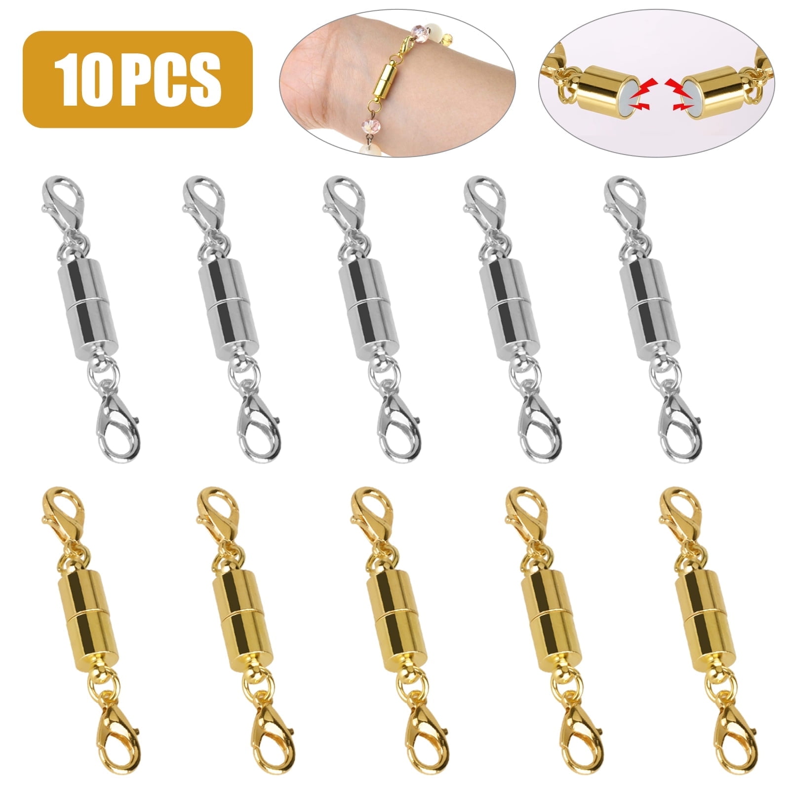 TSV 10pcs Gold & Silver Magnetic Necklace Clasps, Jewelry Locking Closures, DIY Necklace ...