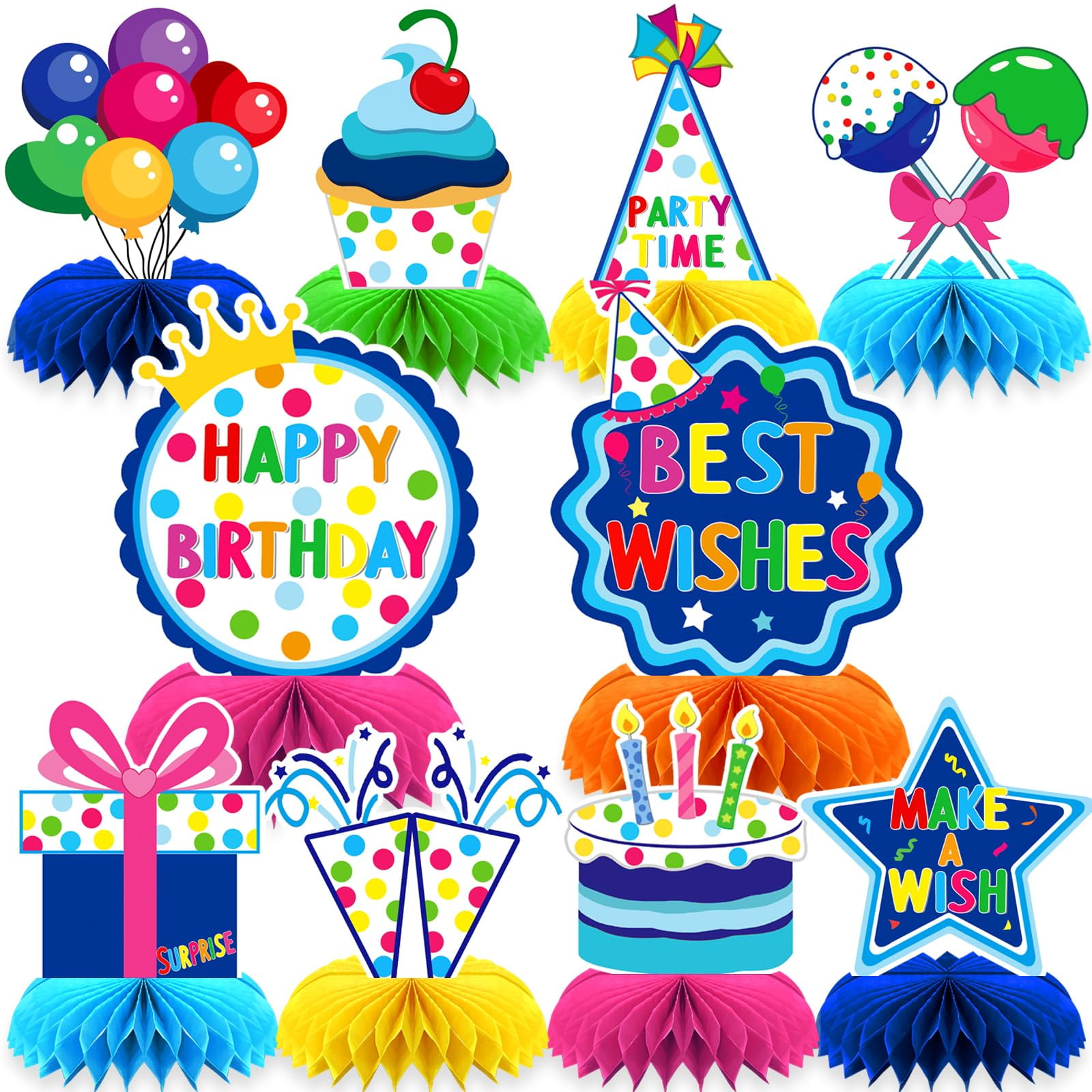 10 Pieces Happy Birthday Decorations Set,3D Table Toppers Double Sided ...