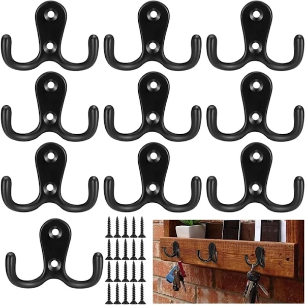 10 Pieces Hook Strip Wall Mounted, Double Clothes Hooks with Screws for ...