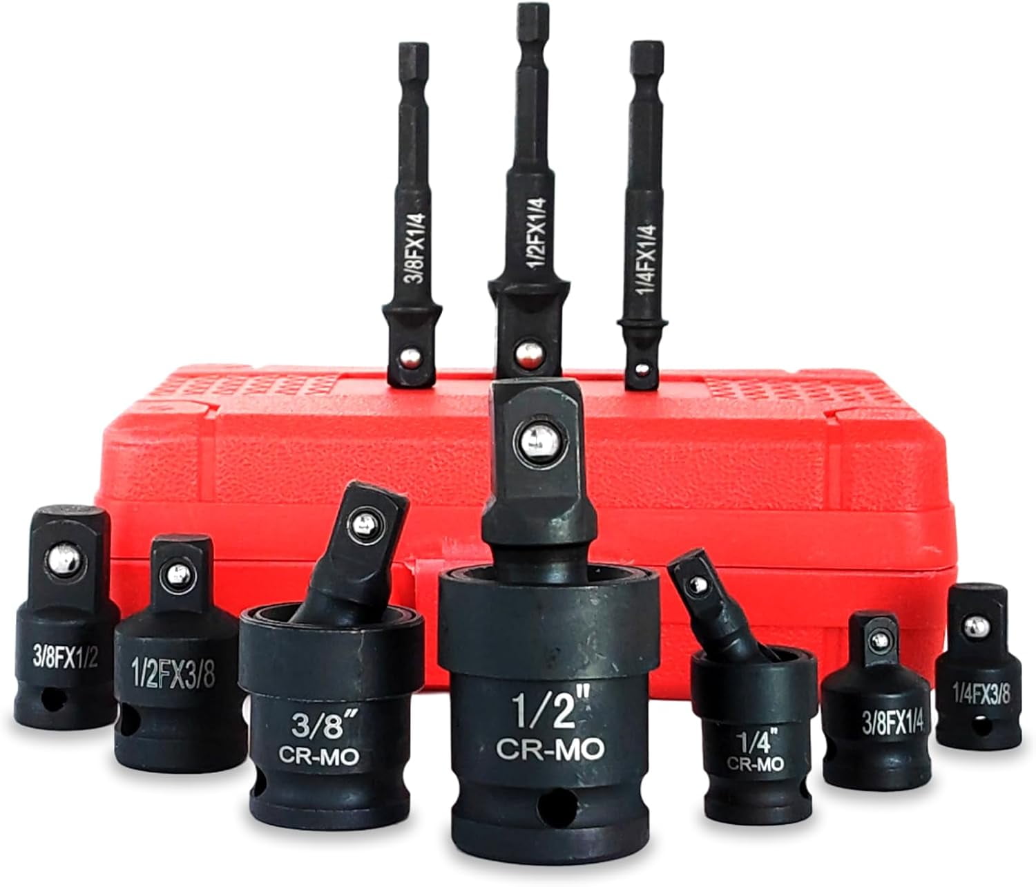 10 Pieces Impact Swivel Socket Set, Cr-Mo Steel, 1/4 and 1/2 to 3/8 Impact Adapter and Reducer ...