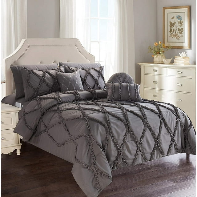 Elegant Comfort Luxury 10-Piece Infinity Ruffle Design Bed-in-a-Bag Set ...