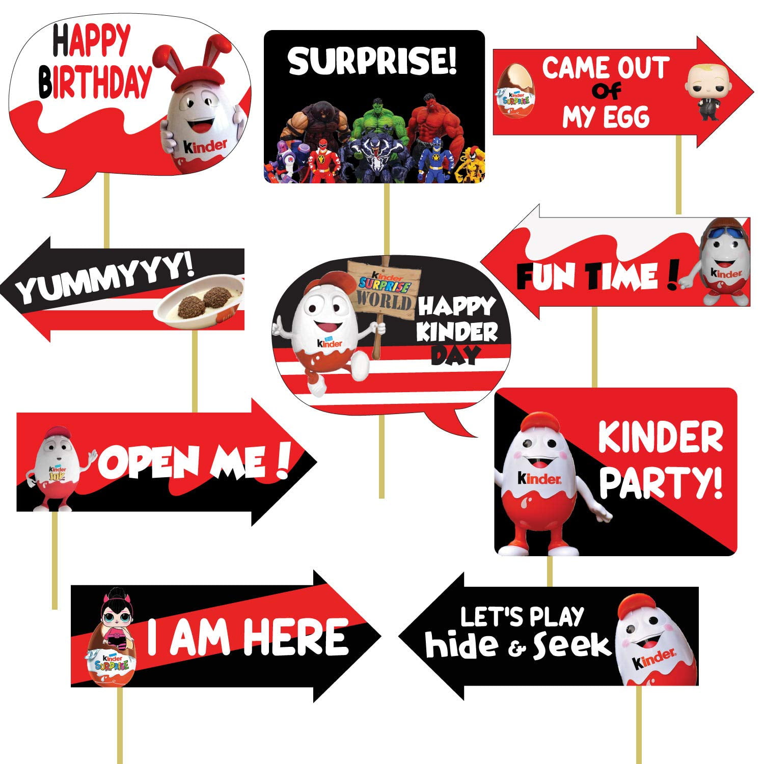 10 Pieces Kinder-Joy Birthday Theme Photo Booth Props for Kids/Theme ...
