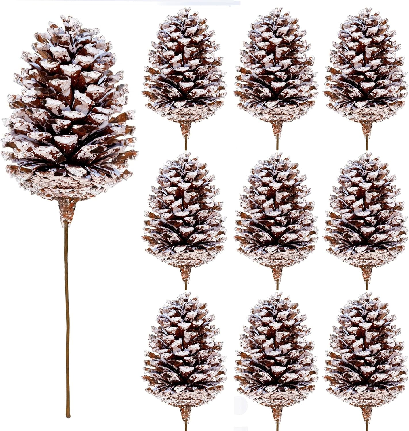 10 Pieces Large Christmas Pine Cones Decorations Picks - Frosted Snow ...