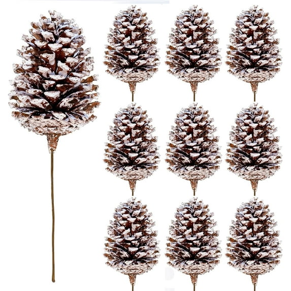 10 Pieces Large Christmas Pine Cones Decorations Picks - Frosted Snow ...