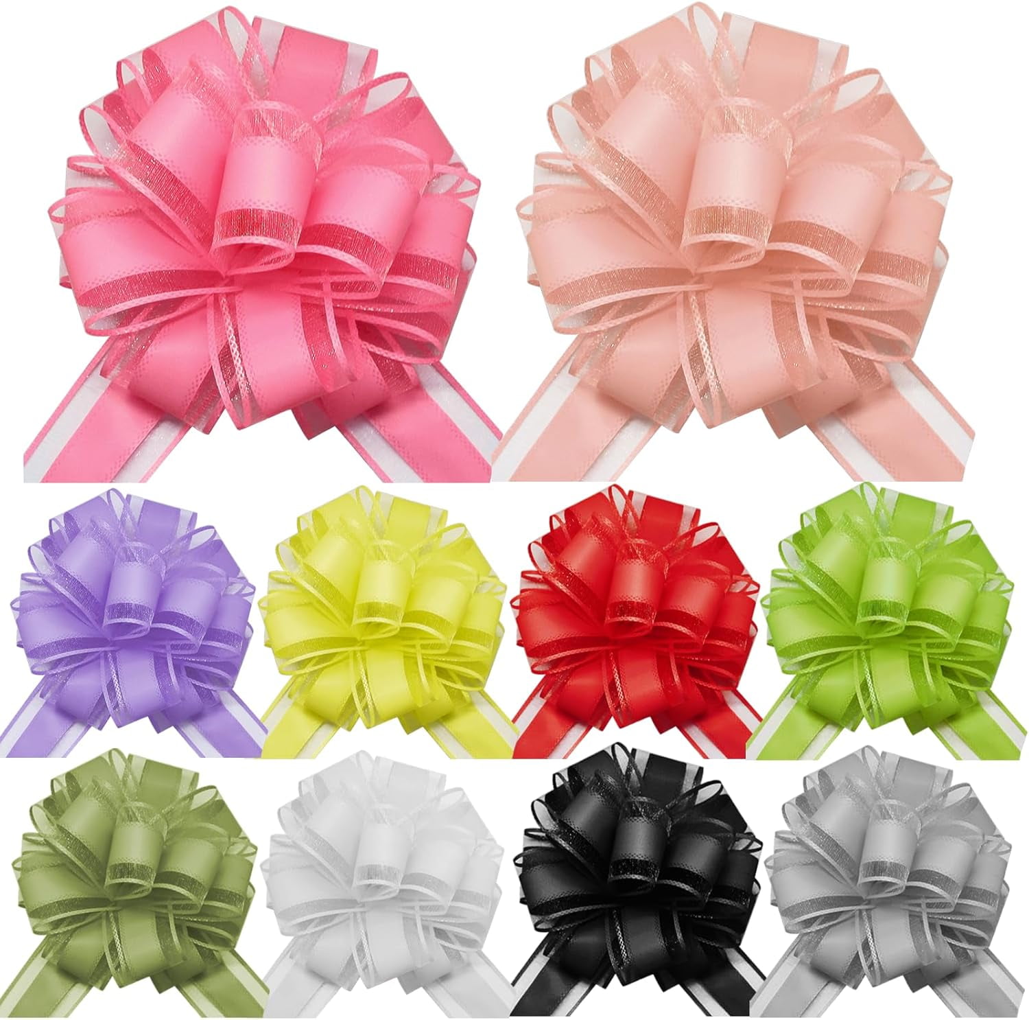 10 Pieces Large Pull Bows, 6 Inches Multi Colour Drawstring Bow for Gift Wrapping, Wedding Gift ...