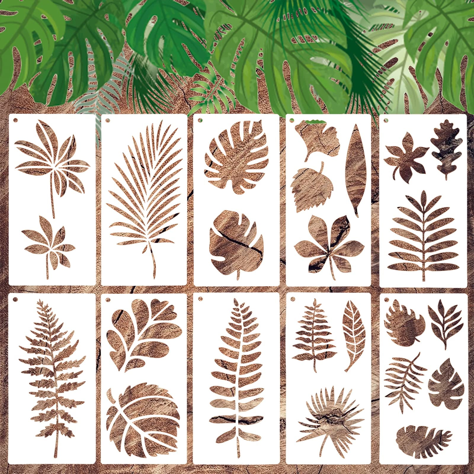 10 Pieces Leaf Stencils for Painting on Wood Palm Fern Turtle Tropical ...
