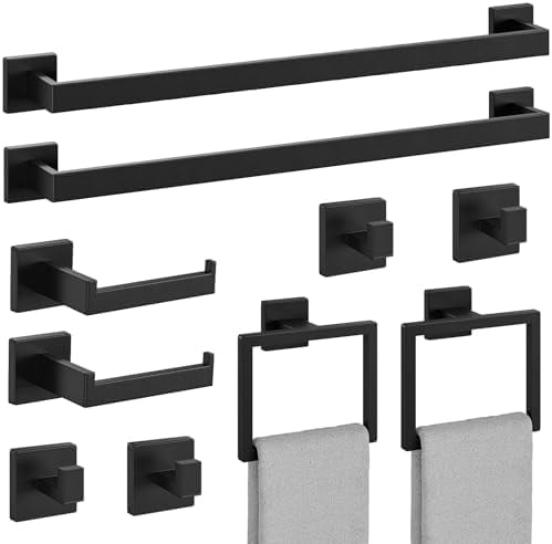 10-Pieces Matte Black Bathroom Accessories Set, 24 Inch Bathroom ...