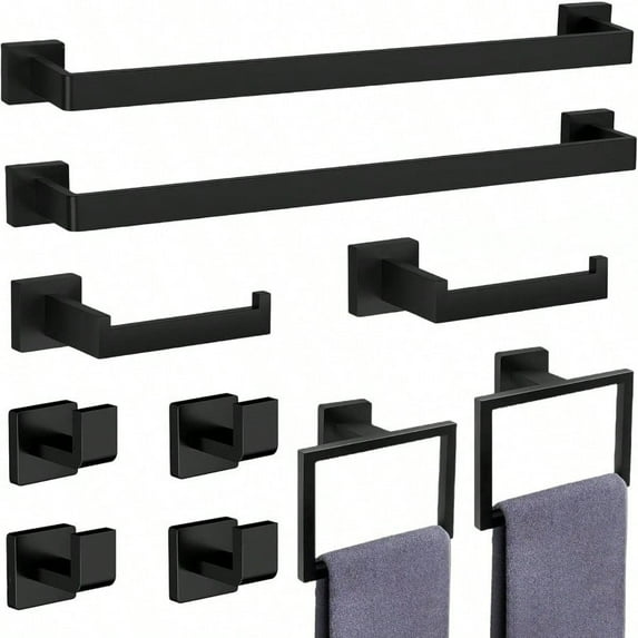 10-Pieces Matte Black Bathroom Accories Set Stainl Steel Bathroom ...