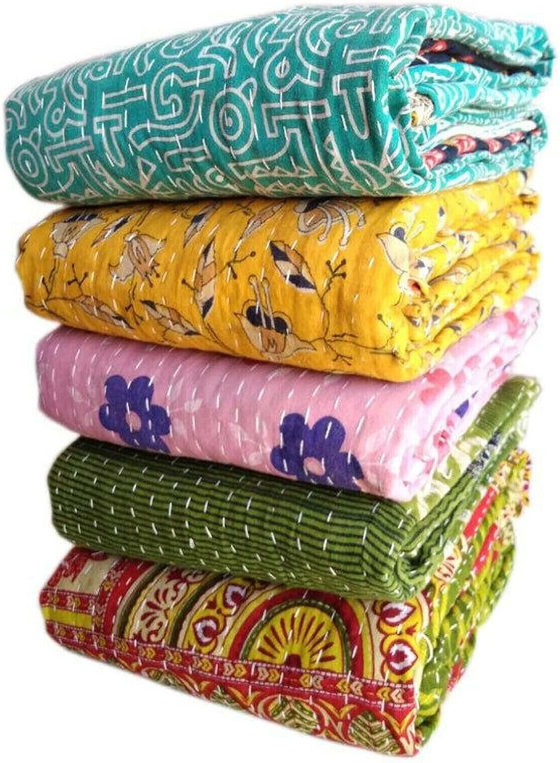10 Pieces Mix Lot of Indian Kantha Quilts Cotton Bed Cover Throw Old ...