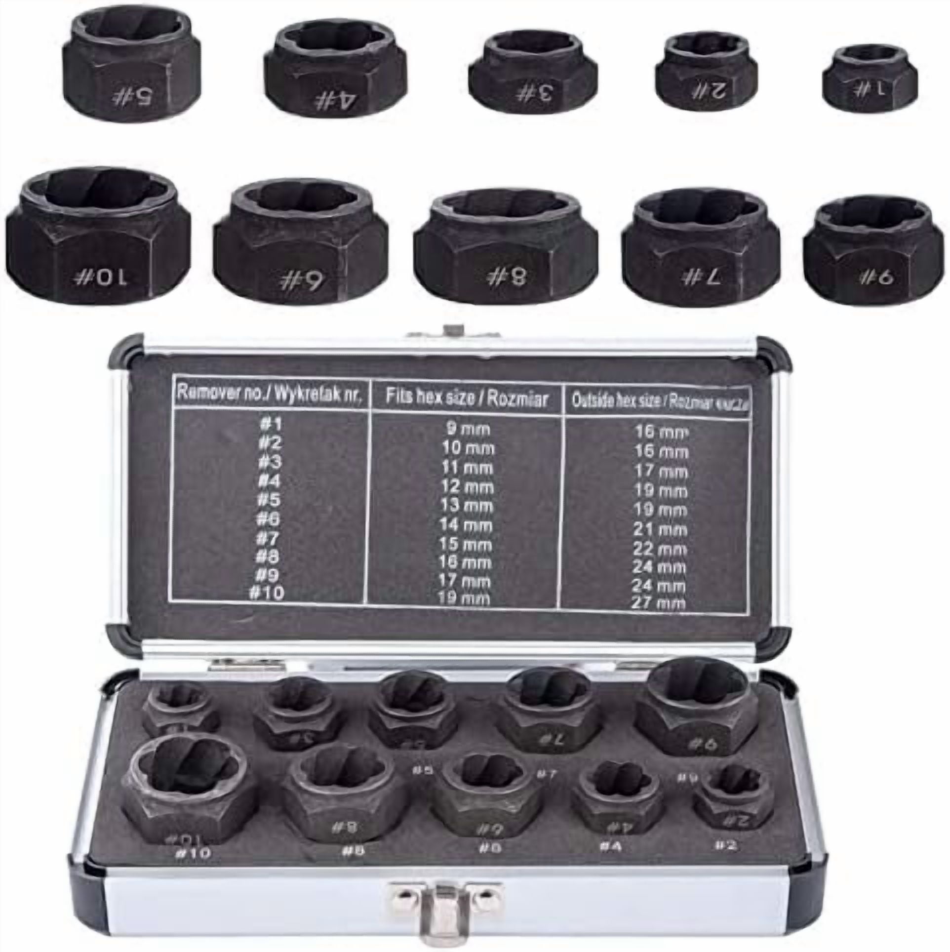 10 Pieces Nut Remover Extractor Tool Easy Out Bolt Extractor Set, 9 ...