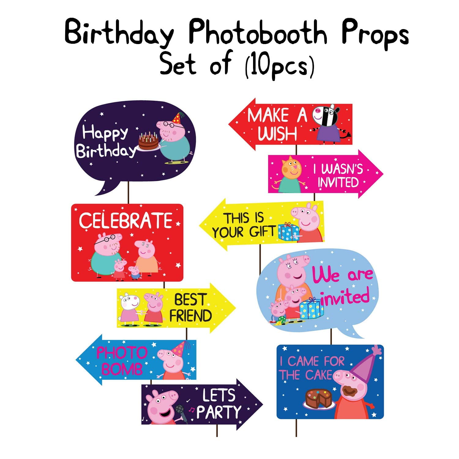 10 Pieces Peppa-Pig Birthday Theme Photo Booth Props for Kids/Theme ...