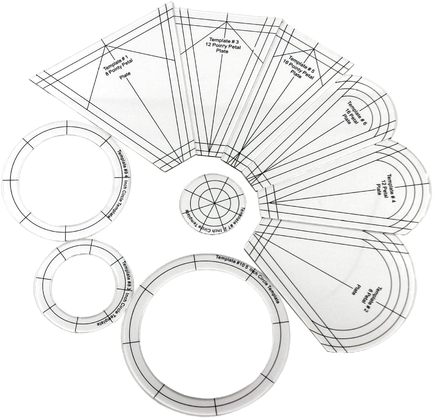 10 Pieces Plate Template Multifunction Patchwork Ruler for Pattern ...