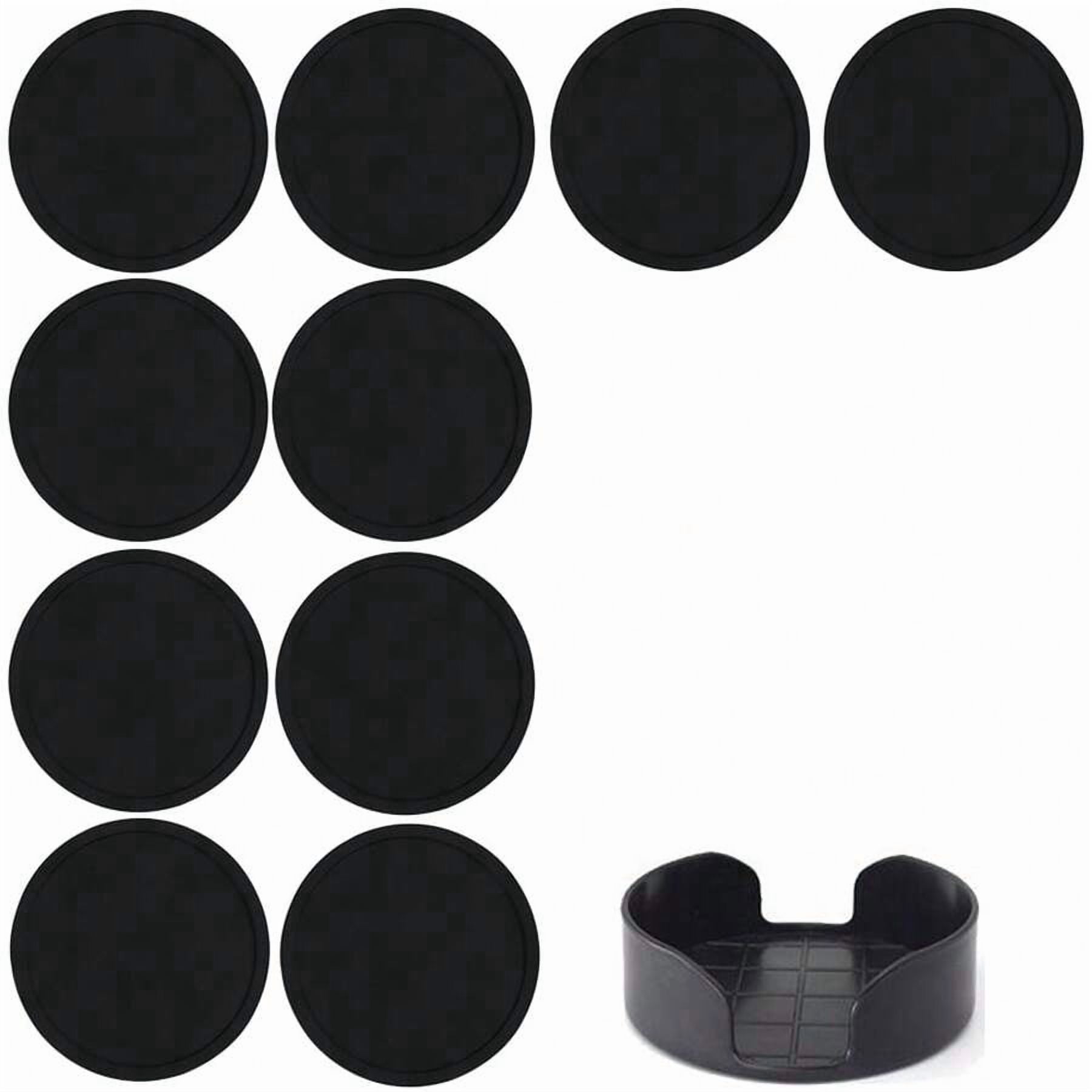 10 Pieces Plus Base Black 9.9cm Round Silicone Cup Coasters With Holder ...