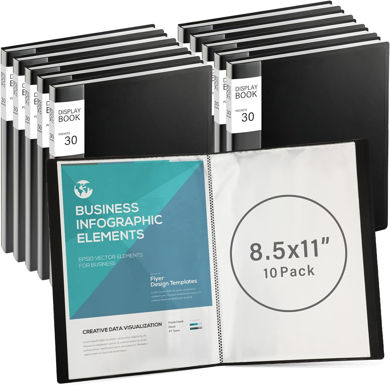 10 Pieces Portfolio Folder Binder with Plastic Sleeves 30 Pocket ...