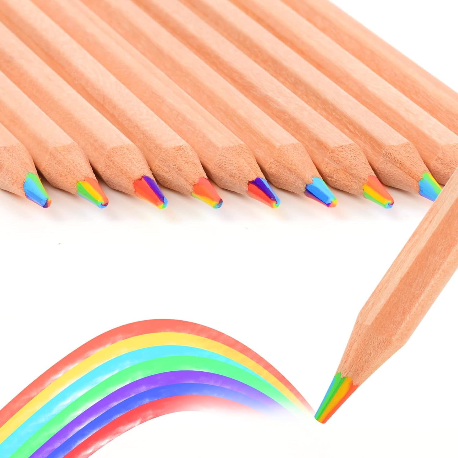 10 Pieces Rainbow Pencils, 7 in 1 Rainbow Colored Pencil, Multi Colored ...