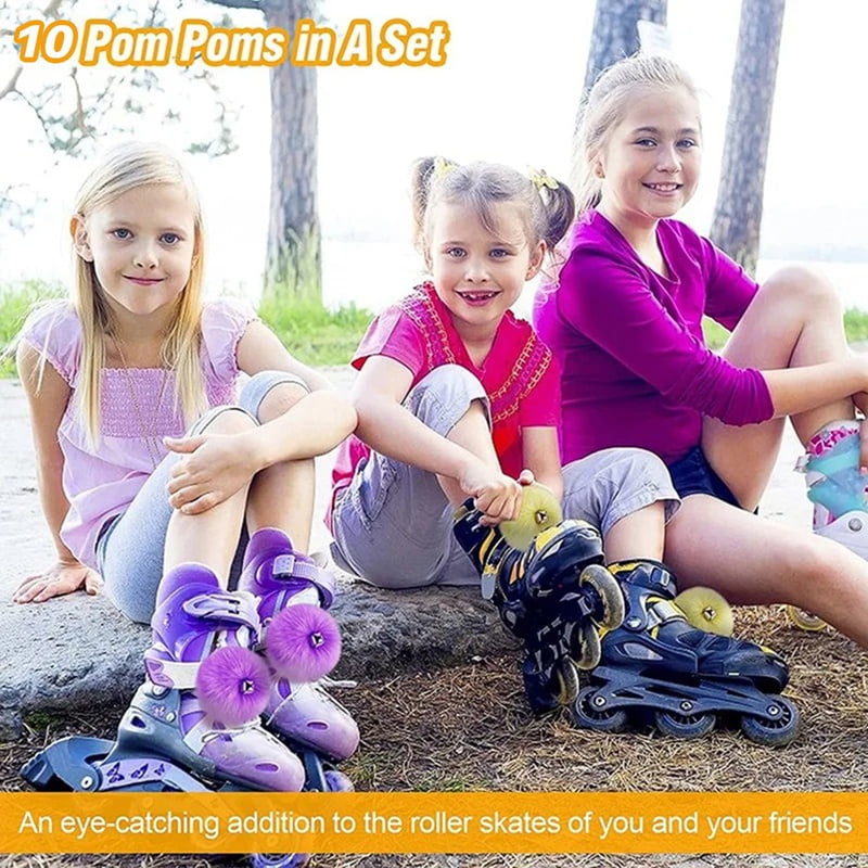 10 Pieces Roller Skate Pom Poms with Jingle Bells- 3.1 Inch Tie-on ...