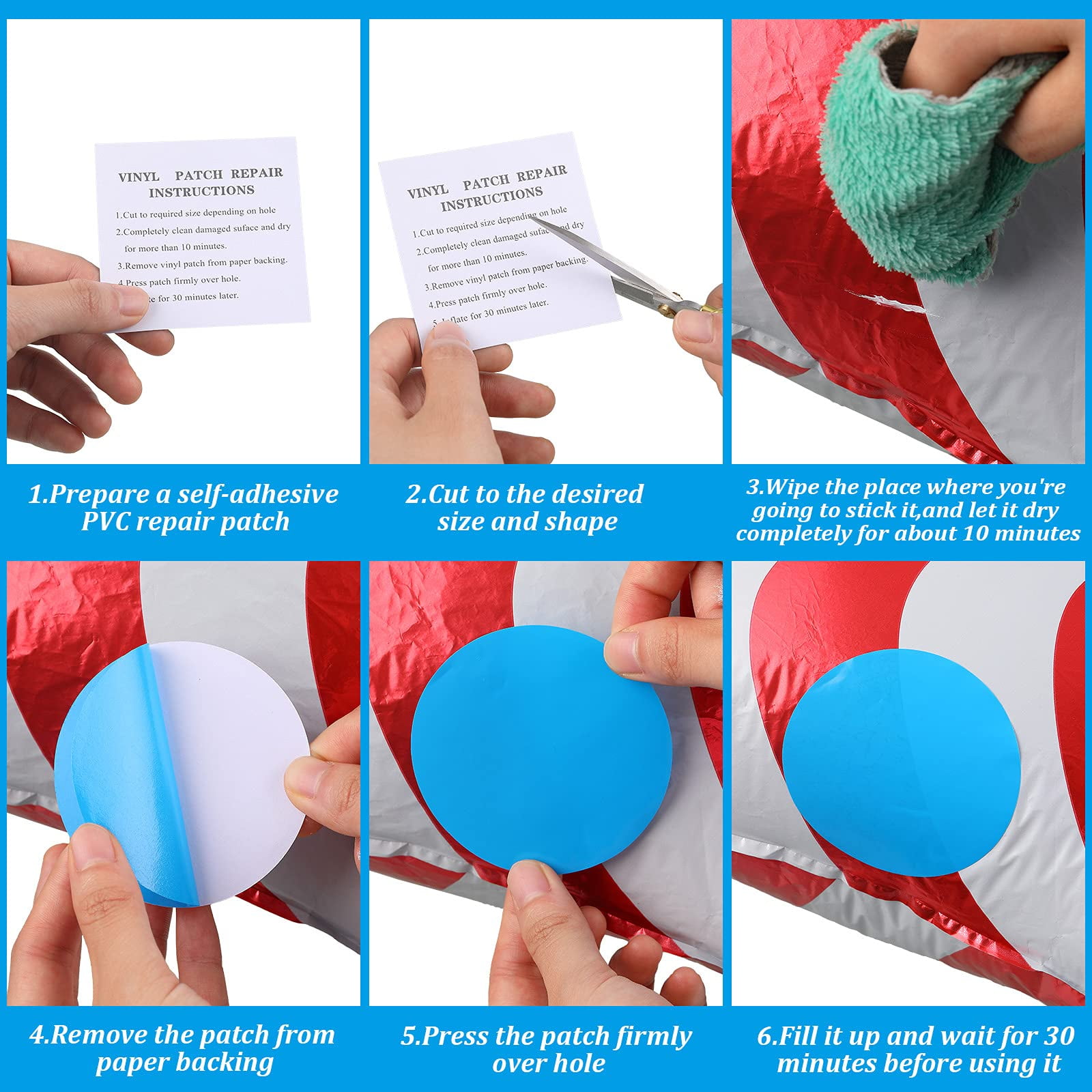 10 Pieces Self-Adhesive Pool PVC Patch Repair Kit, Vinyl Inflatable ...