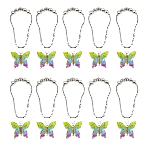 10 Pieces Shower Curtain Hooks with Colorful Acrylic Butterfly Pendant ...