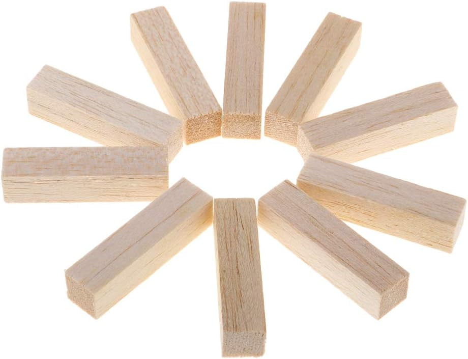 10 Pieces Square Wood Stick Block Unfinished Woodcraft Dowel Rod 50mm ...