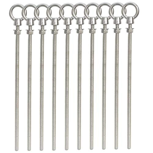 10 Pieces Stainless Steel 3/8" x 12" Turned Eye Bolt Rigging Ring Loop ...