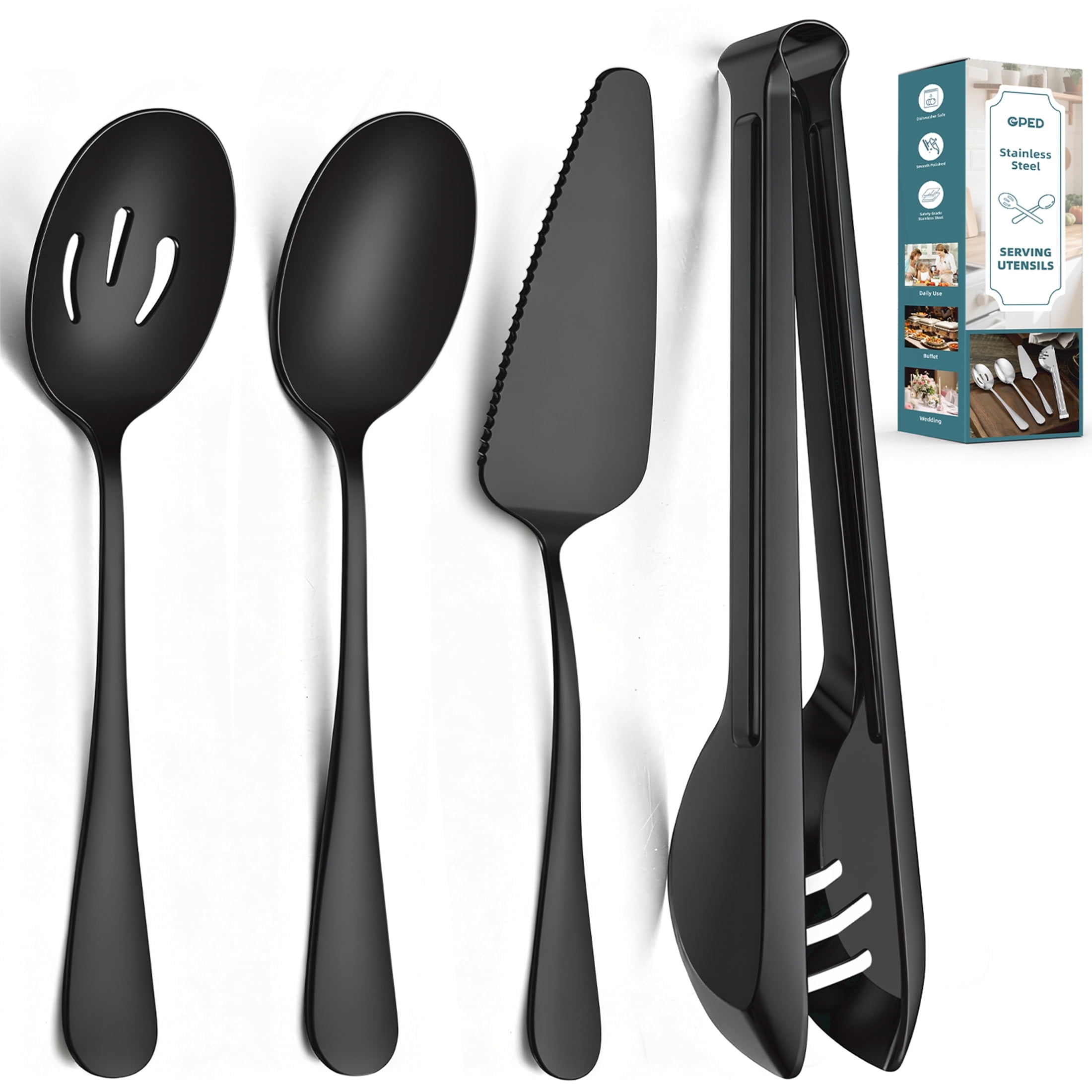 GPED 10 Pieces Stainless Steel Serving Utensils, Large Serving Utensils ...